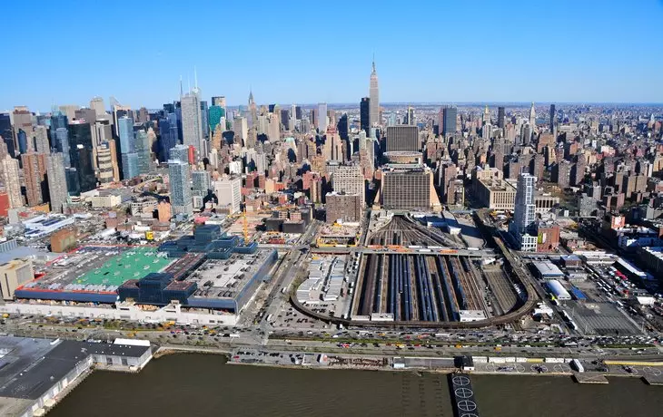 Uma vista aérea da Penn Station em Manhattan, Nova York